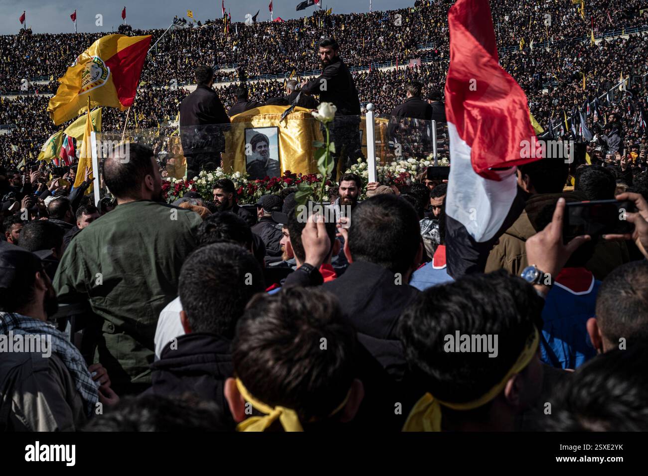 Beirut, Lebanon. 23rd Feb, 2025. the catafalques of Hassan Nasrallah ...