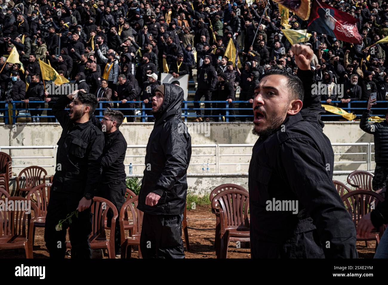 Beirut, Lebanon. 23rd Feb, 2025. Crowd anger after four Israeli jets ...