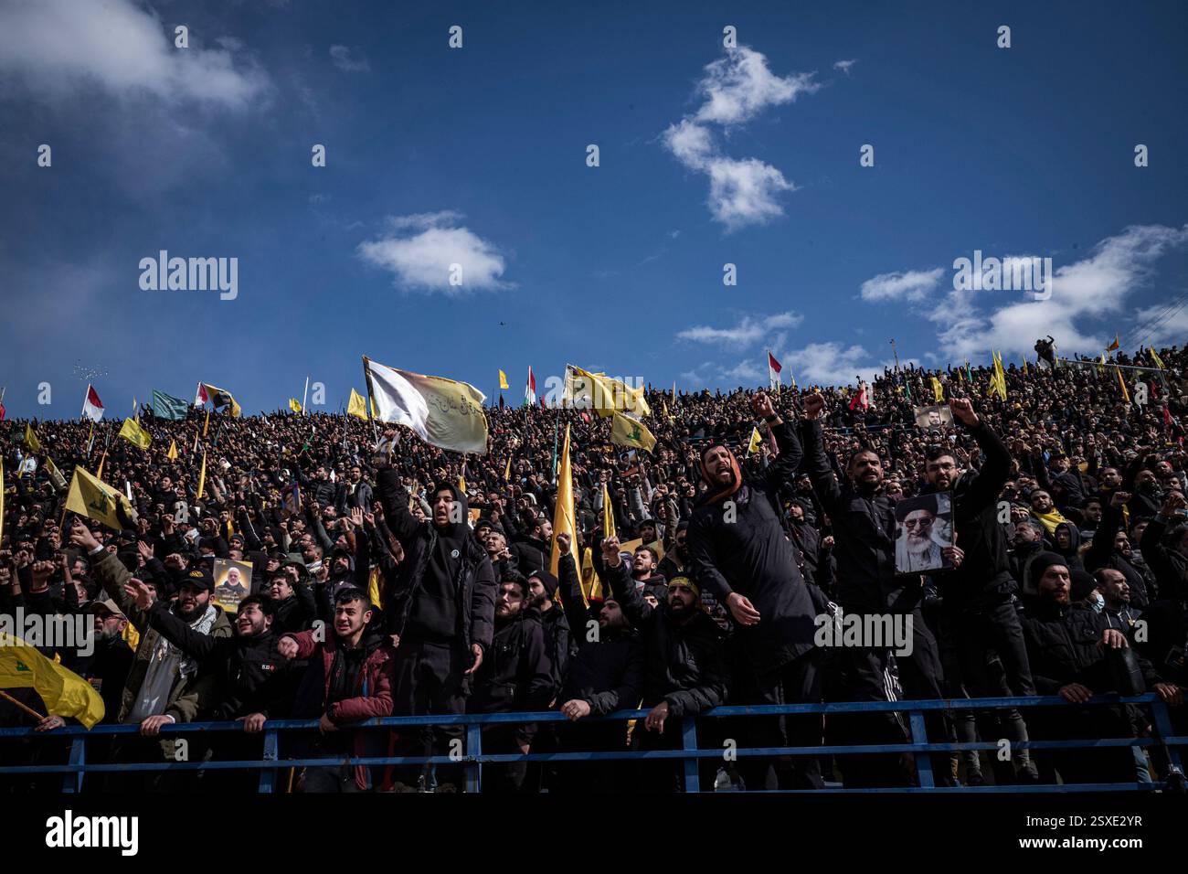 Beirut, Lebanon. 23rd Feb, 2025. Crowd anger after four Israeli jets ...