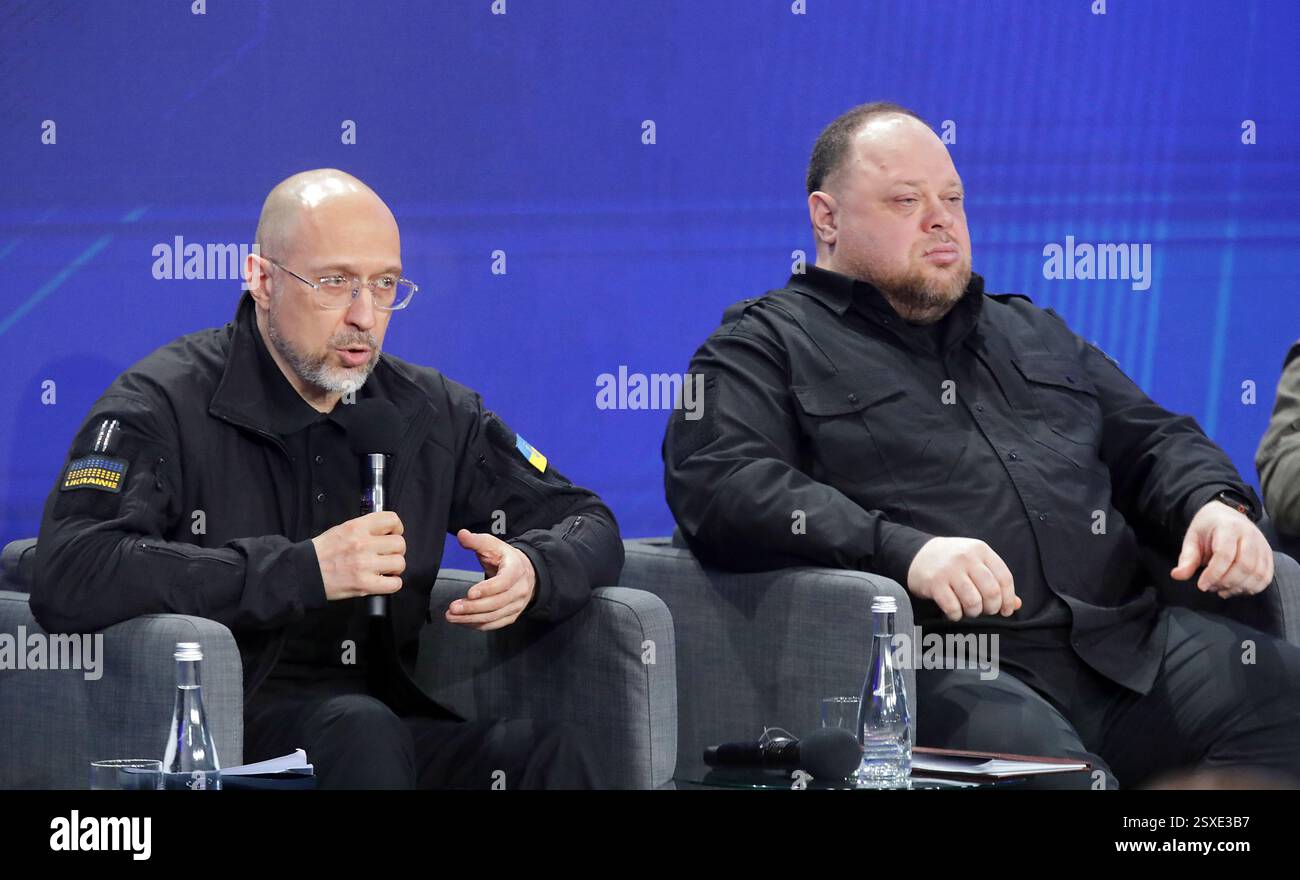 Prime Minister of Ukraine Denys Shmyhal (L) and Speaker of the ...