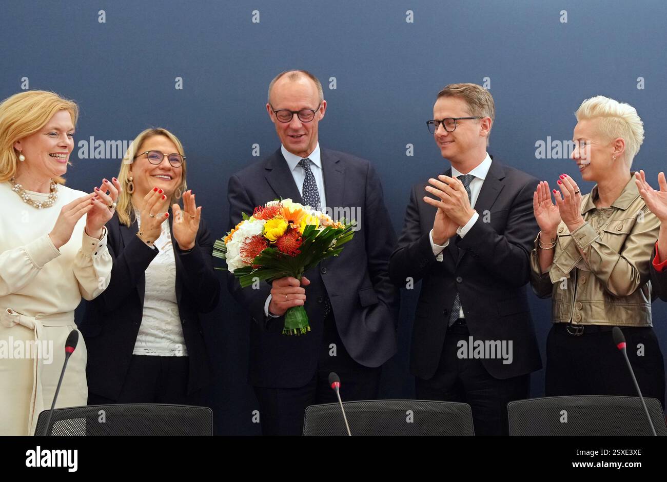 24 February 2025, Berlin: Friedrich Merz (M), CDU Federal Chairman and ...