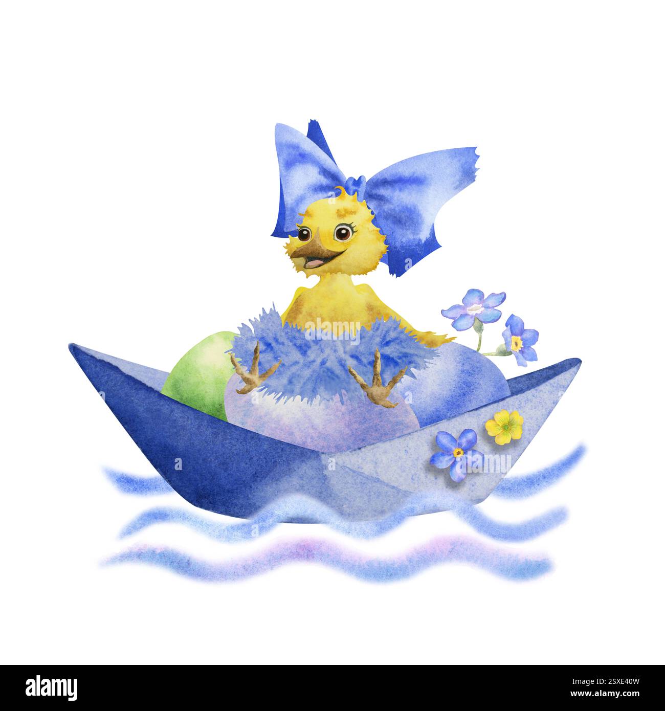 Cute yellow baby chicken. Funny smiling chick is in a fluffy skirt with ...