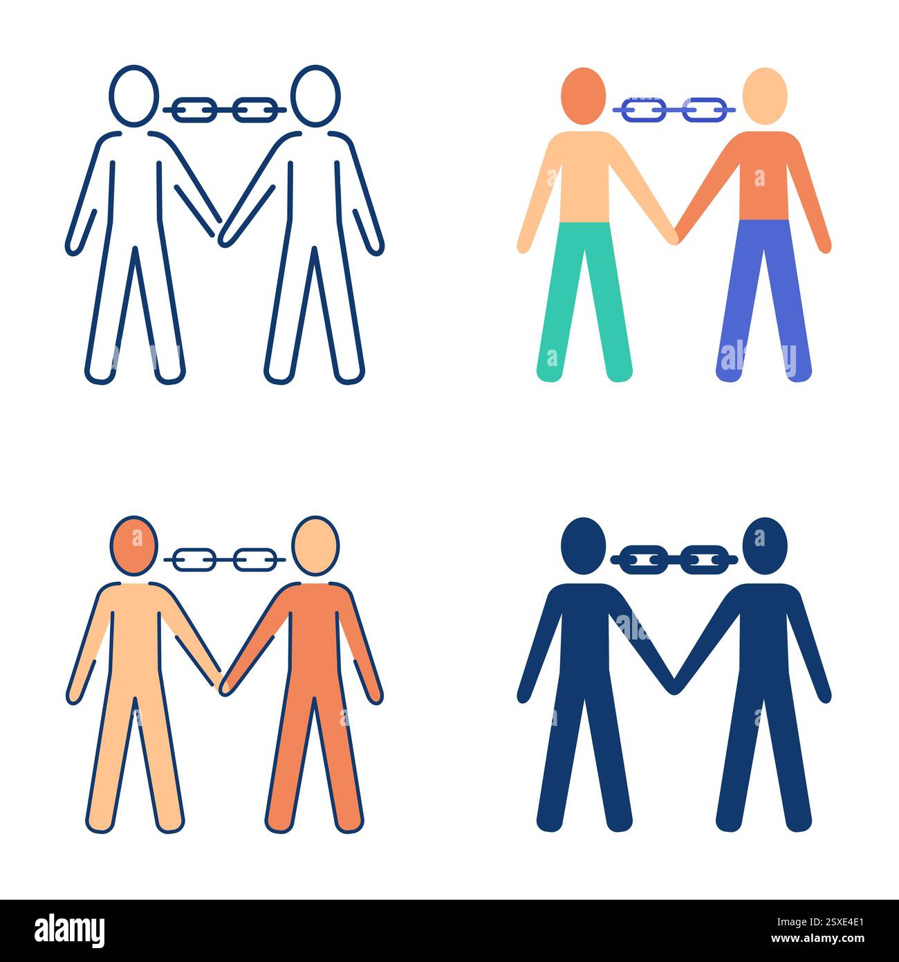 People connection icon set in flat and line style. Kinship, partnership ...