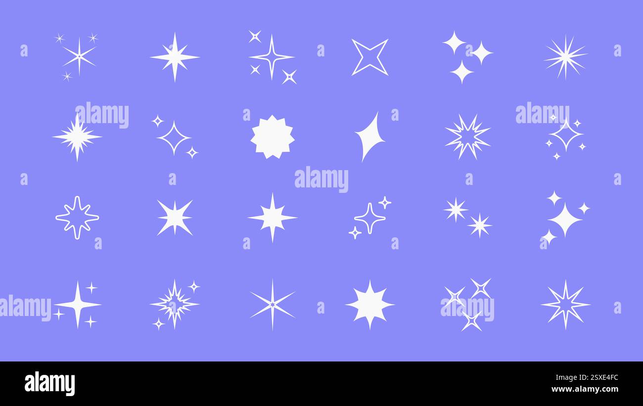 Set of original star sparkle shapes. Abstract shine effect vector sign. Retro futuristic bright ...