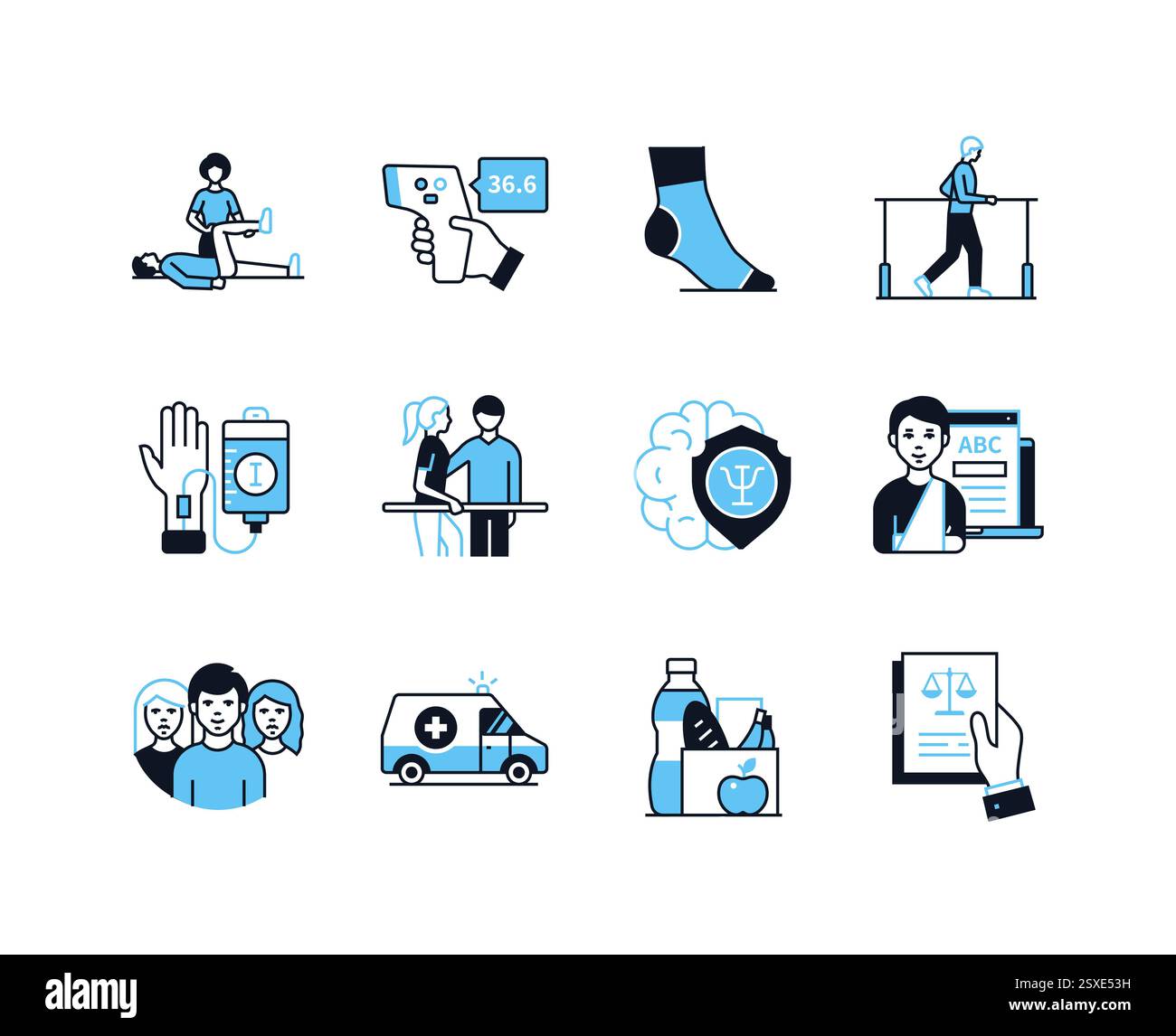Physical and psychological assistance - line design style icons set ...