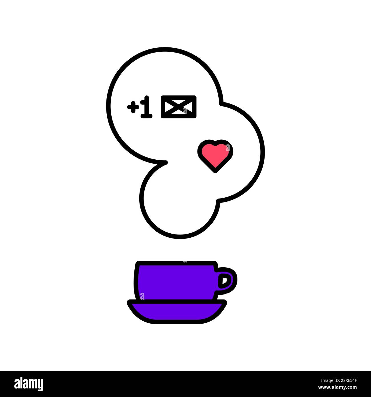 Coffee or tea hot cup icon with steam and new message notification ...