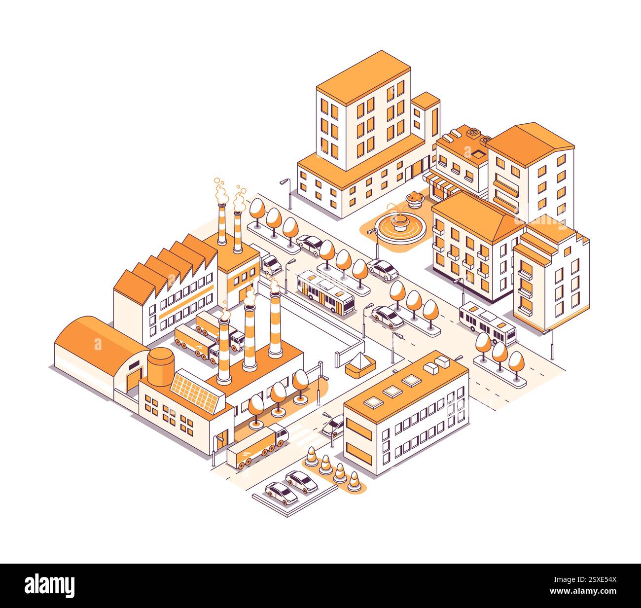 Industrial part separated from residential - vector isometric ...