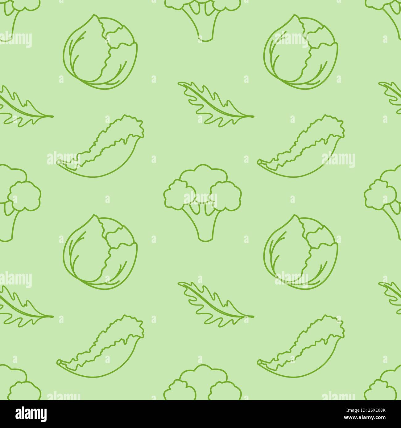 Healthy vibe green vegetables vegetarian nutrition, seamless pattern with cabbage, arugula ...