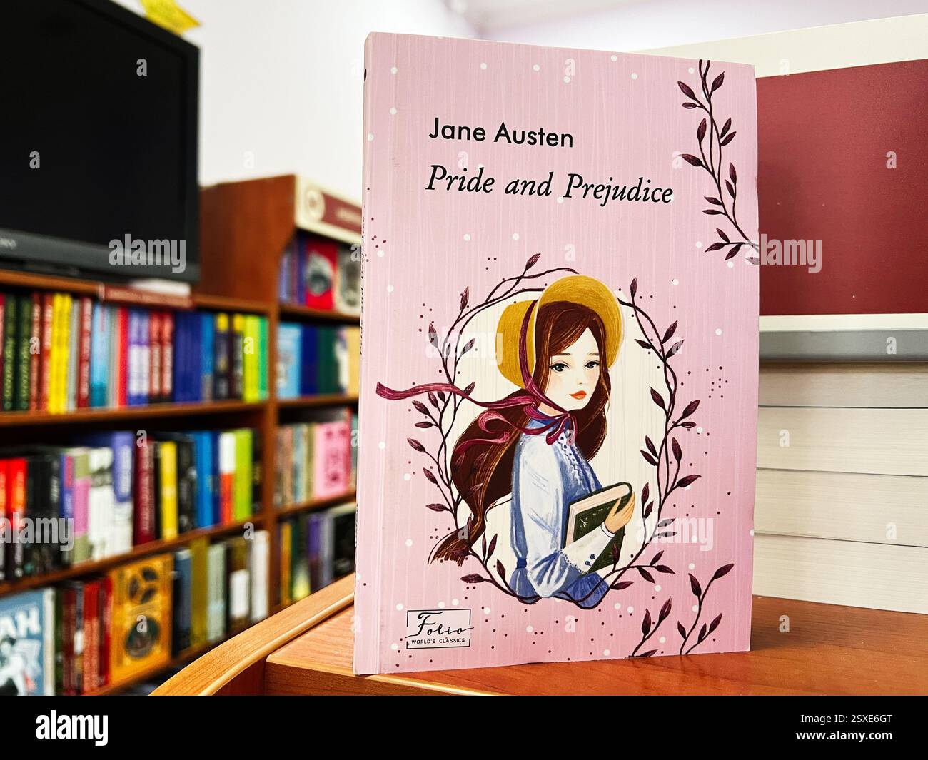 Lviv, Ukraine - February 20, 2025: A display of Jane Austen's classic ...