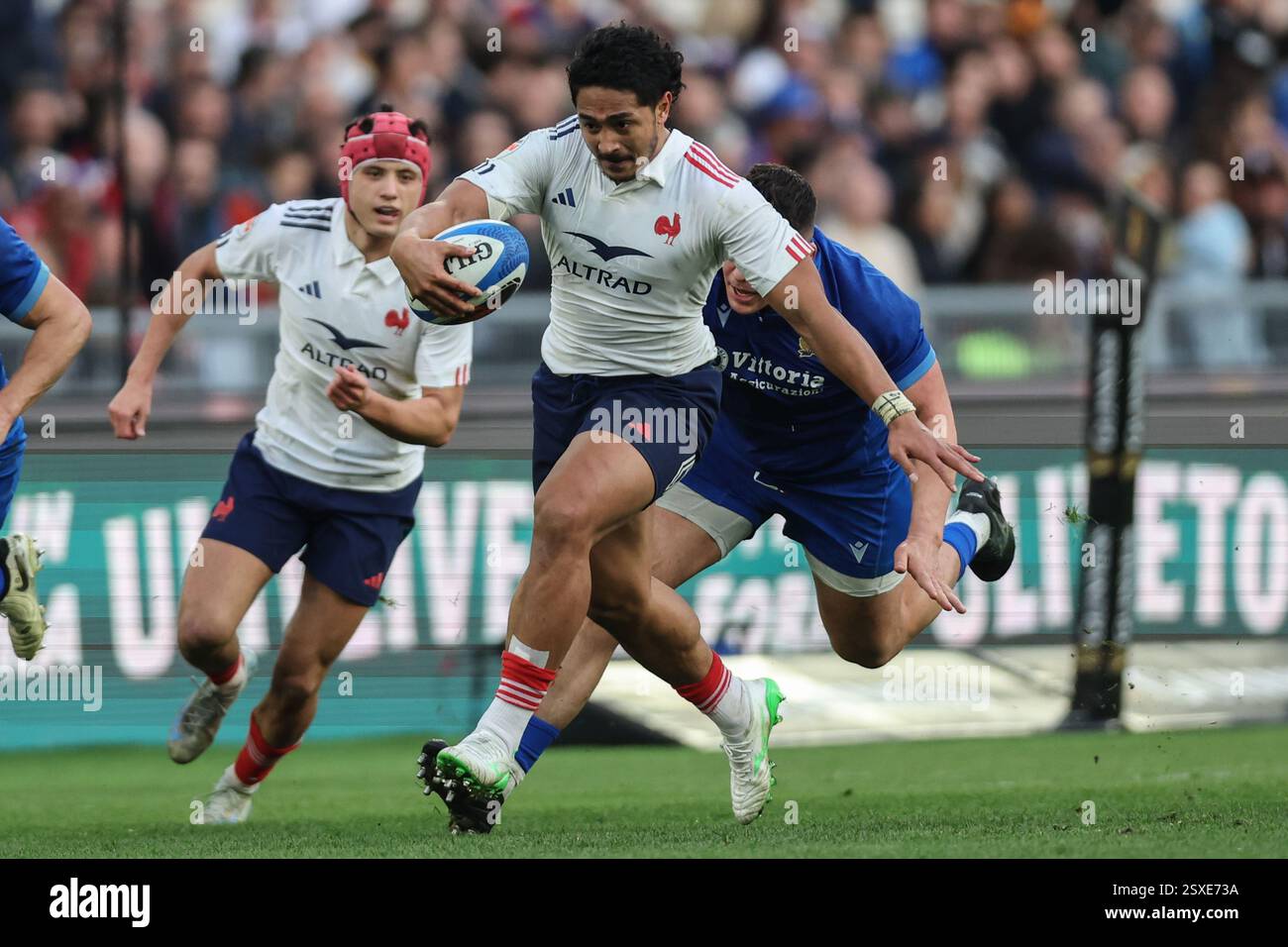 Yoram Moefana of France, and Mirco Spagnolo of Italy seen in action ...