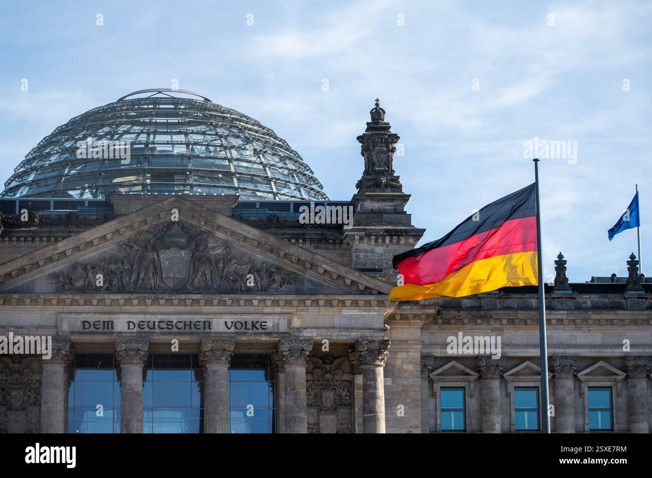 24 February 2025, Berlin: The flag of unity flies in front of the ...