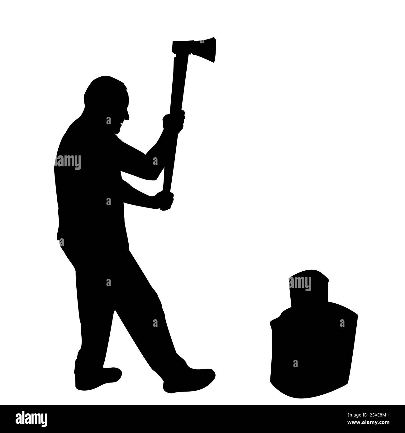 Silhouette of a man splitting wood with an ax Stock Vector Image & Art ...