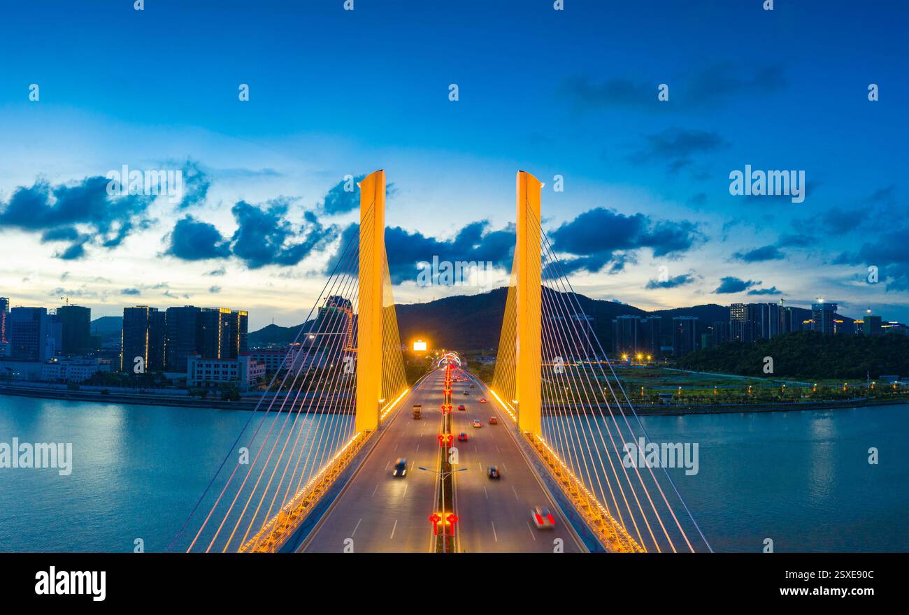 Night view of Hengqin Bridge in Zhuhai, Guangdong Province, China Stock ...