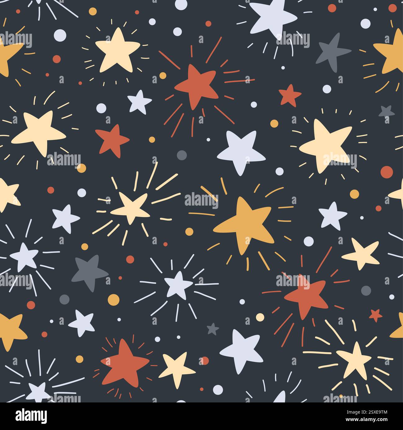 Starry night seamless pattern. Cute hand drawn stars baby background ...