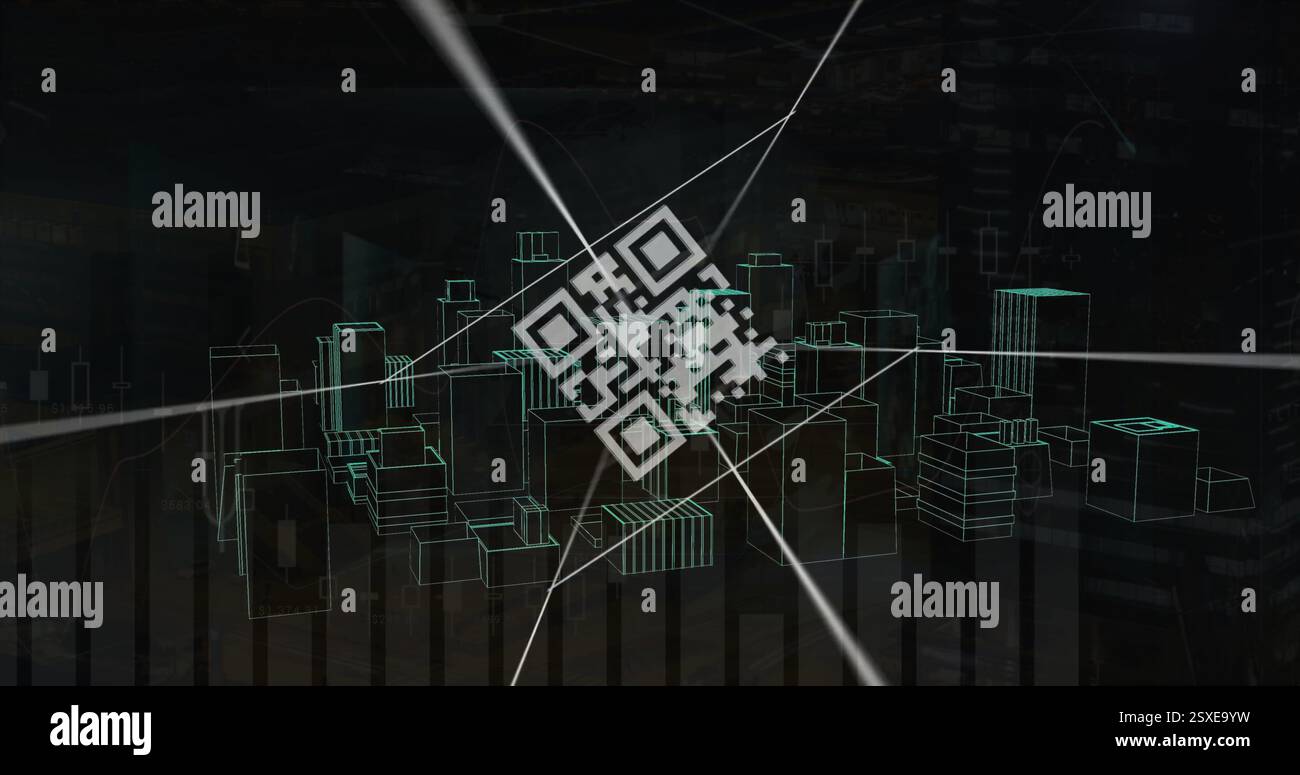 Image of qr code over digital city Stock Photo - Alamy