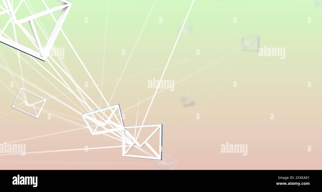 Image of envelope icons with network of connections Stock Photo - Alamy