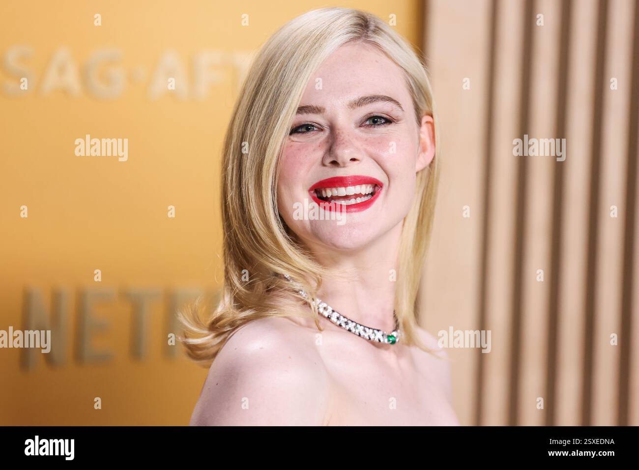 LOS ANGELES, CALIFORNIA, USA - FEBRUARY 23: Elle Fanning wearing a ...