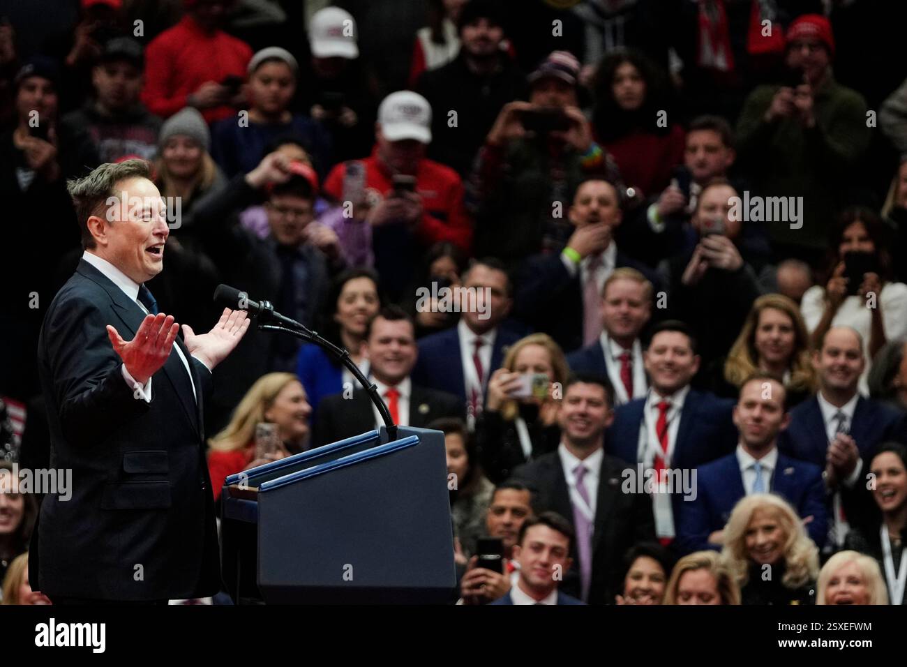 File - Elon Musk speaks at an indoor Presidential Inauguration parade ...