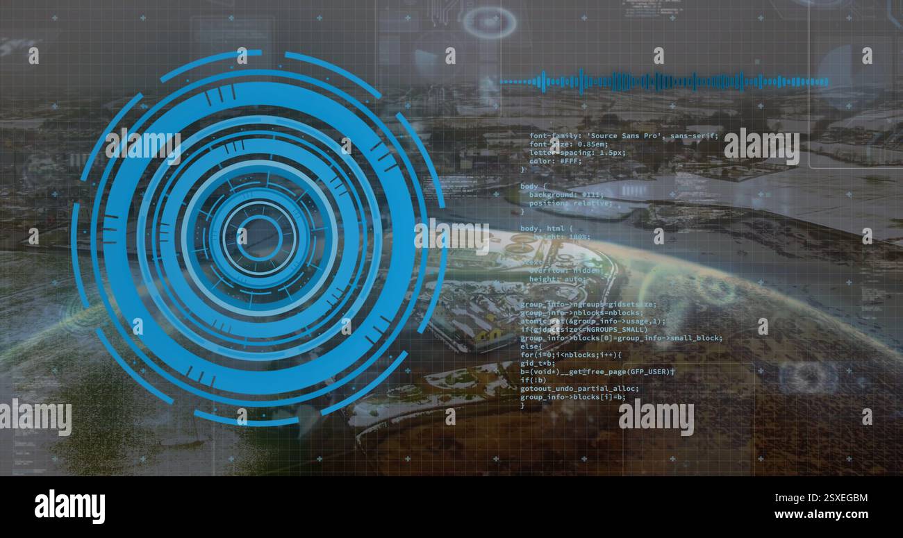 Image of scope scanning with data processing over landscape Stock Photo ...
