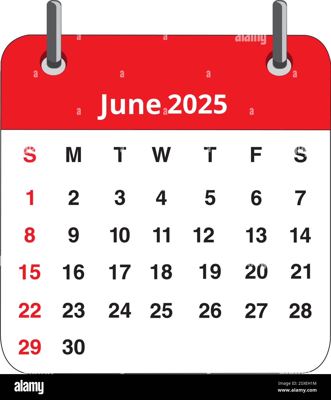 June 2025 calendar page isolated on a white background Stock Vector ...