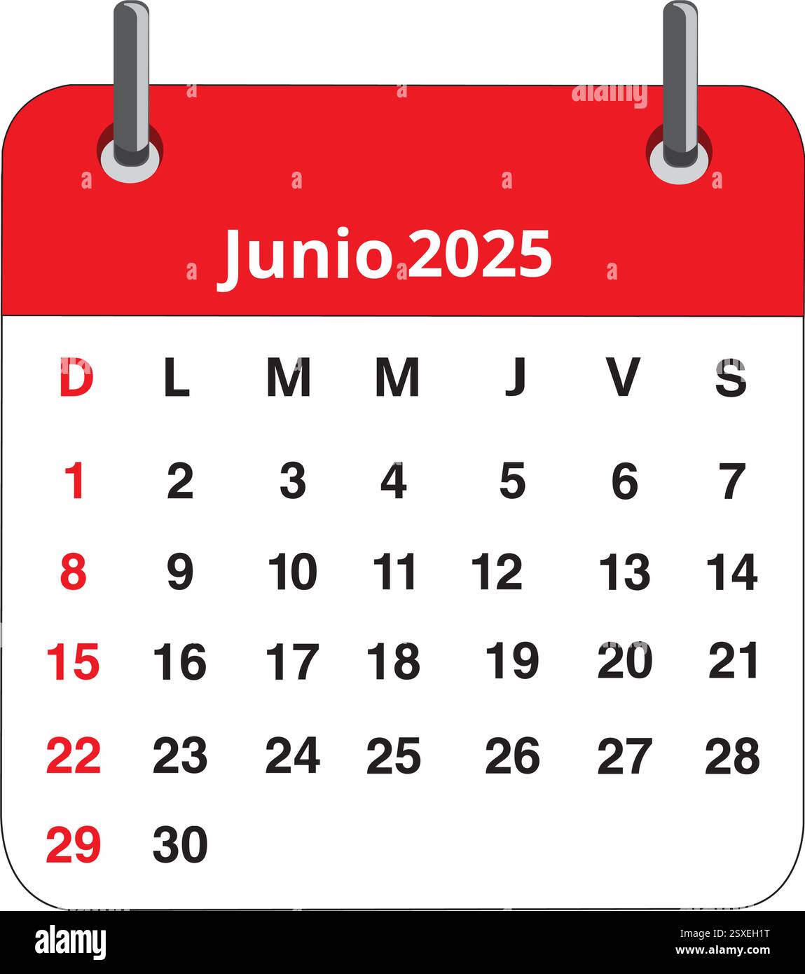 Junio 2025 calendar page isolated on a white background (trad. June ...