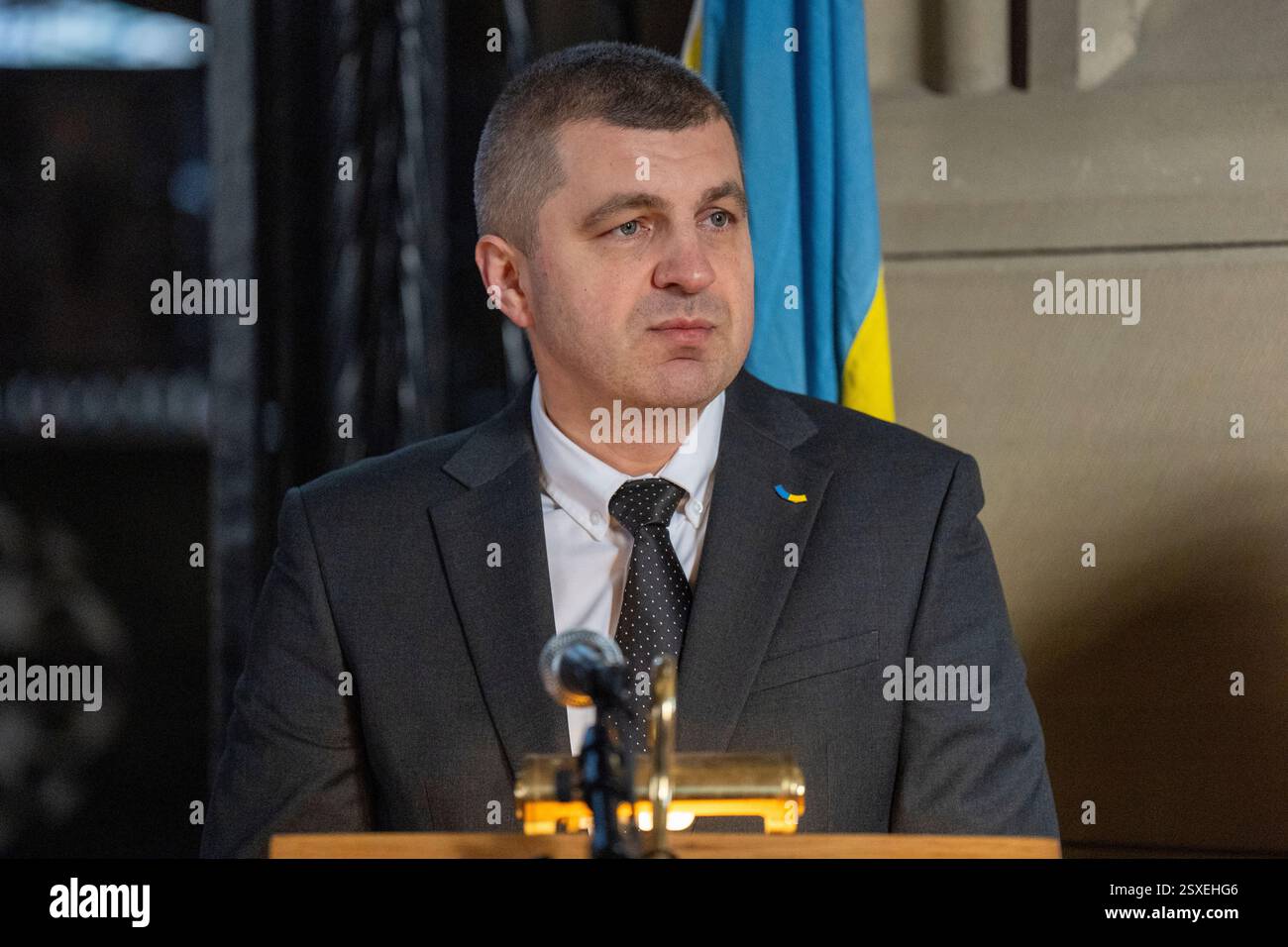 Consulate of Ukraine Andrii Madzianovskyi, during a service to mark the ...