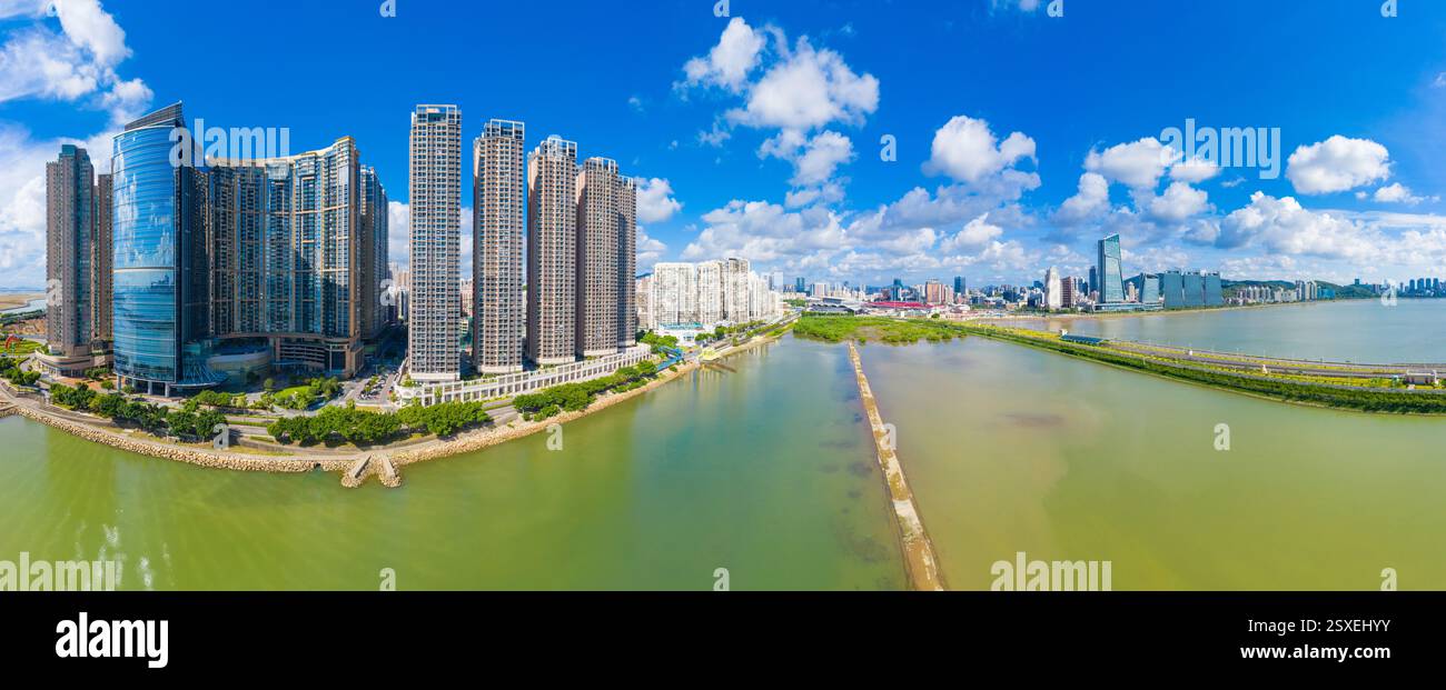 Aerial photography of urban scenery in Macau Peninsula and Zhuhai ...