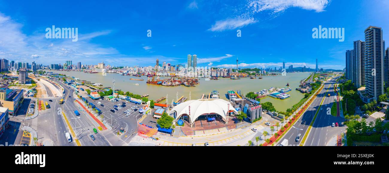 Aerial photography of urban scenery in Macau Peninsula and Zhuhai ...