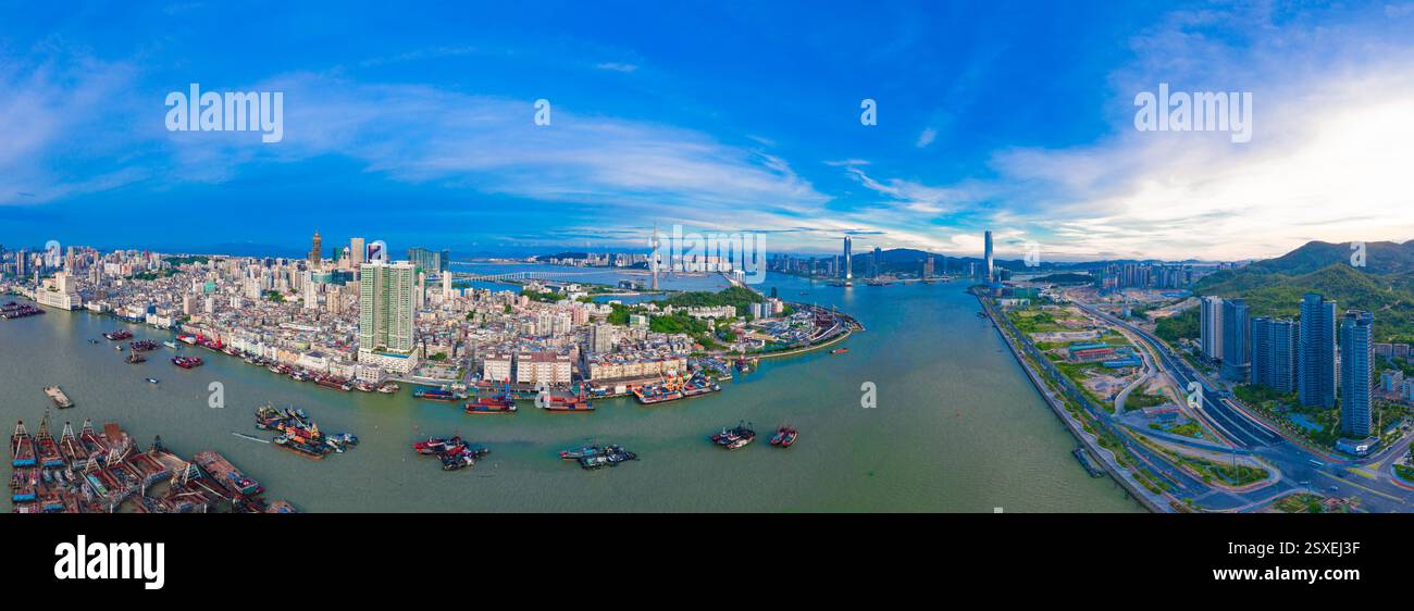 Aerial photography of urban scenery in Macau Peninsula and Zhuhai ...
