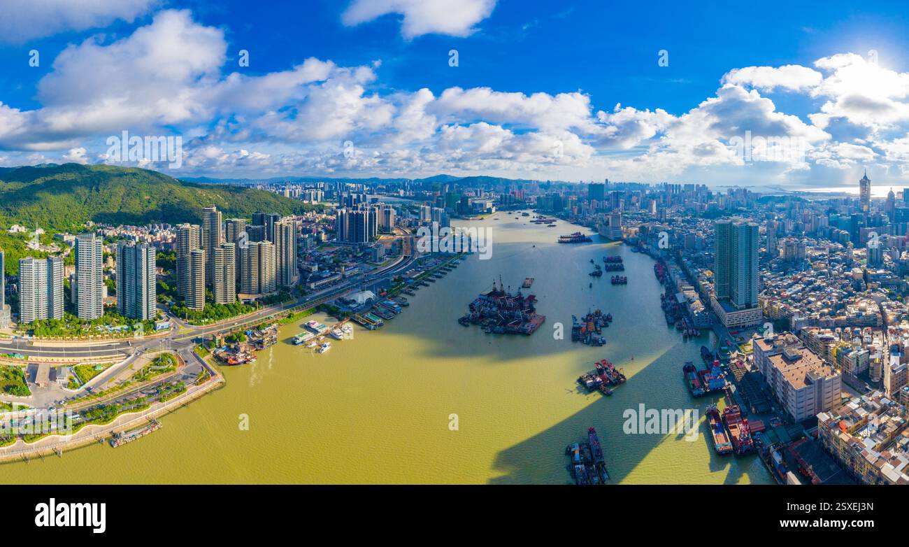 Aerial photography of urban scenery in Macau Peninsula and Zhuhai ...
