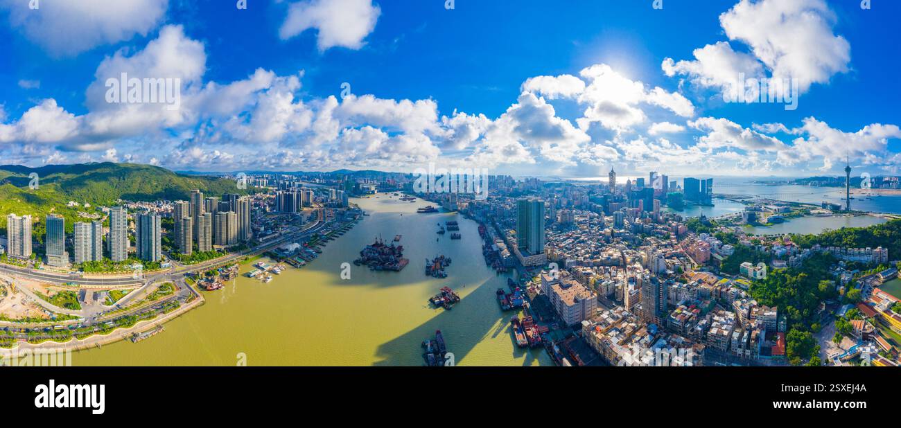 Aerial photography of urban scenery in Macau Peninsula and Zhuhai ...