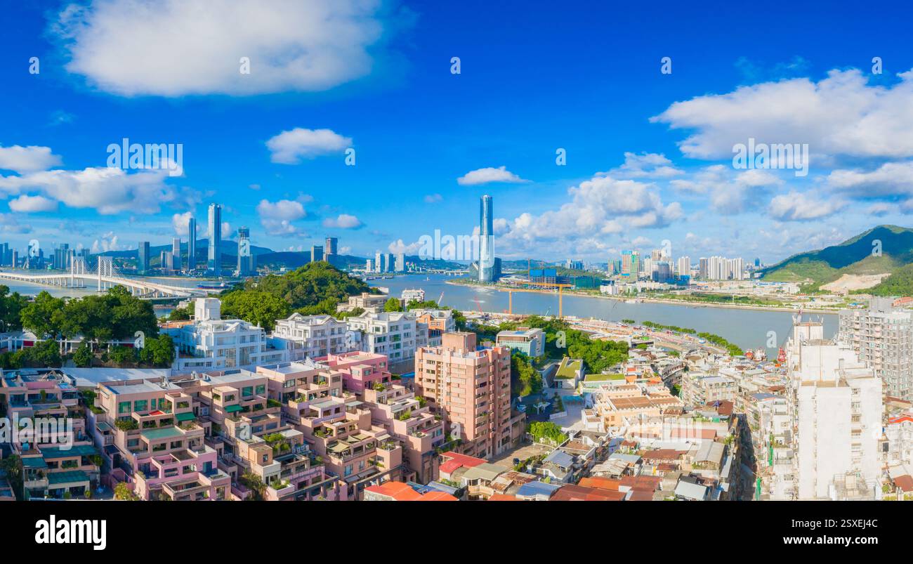 Aerial photography of urban scenery in Macau Peninsula and Zhuhai ...