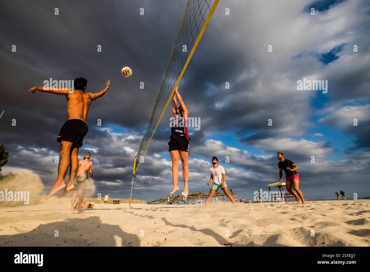 playing beach volleyball, Sa Rapita beach, protected natural area ...