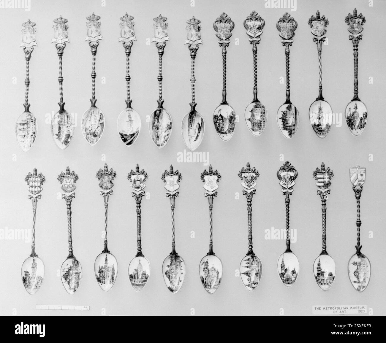 This late 19th-century European souvenir spoon depicts a view of the ...