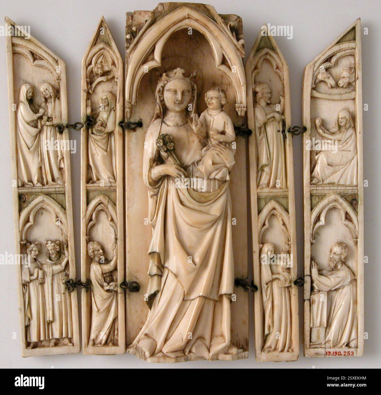 A French folding shrine from the 14th century depicting the Virgin and ...