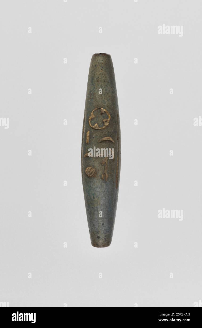 Blue stone barrel bead inscribed with the name 'City of Thebes' (Waset ...