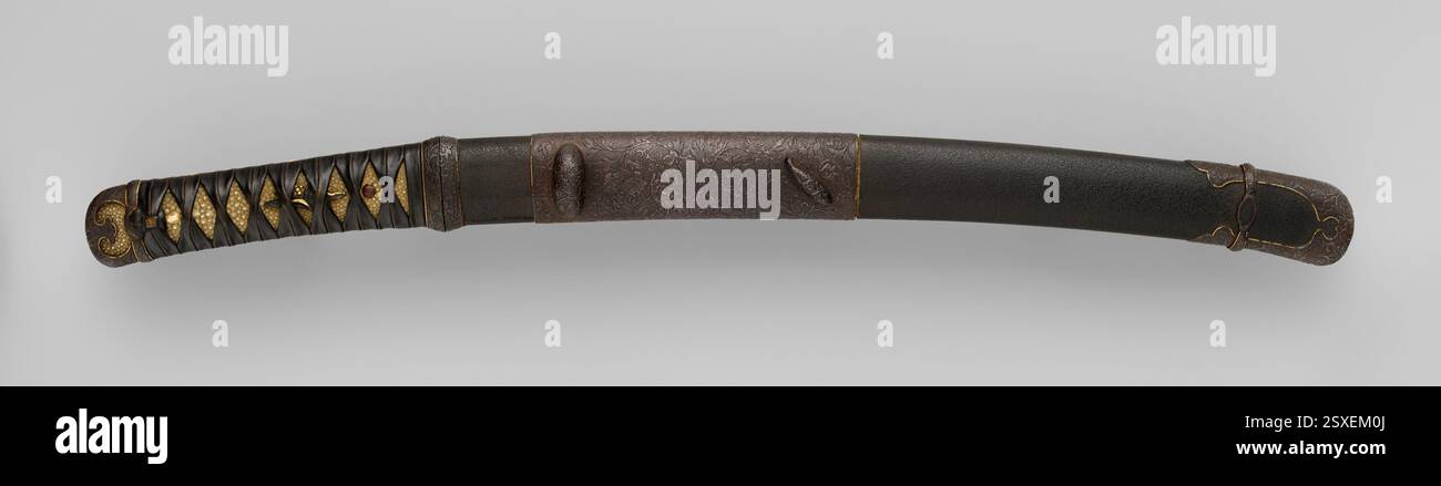 This 18th-century Japanese wakizashi features a short sword blade ...