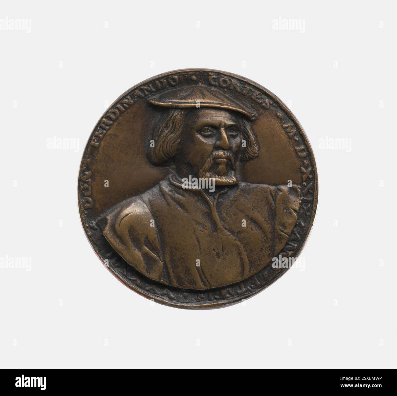 A bronze medallion depicting Hernan Cortez, the Spanish conquistador ...