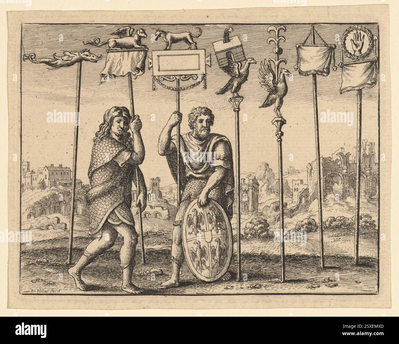 Seven Roman Standards, from 'De Studio militari...' by Wenceslaus ...