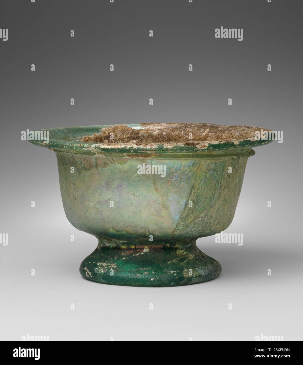 Glass bowl, Roman, 3rd–4th century CE, translucent blue-green ...