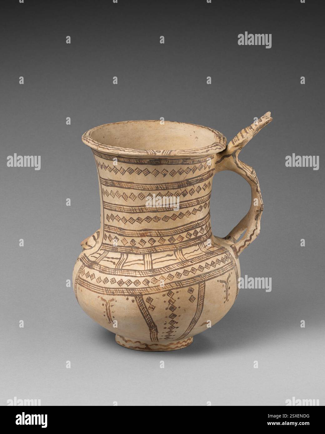 Terracotta tankard, Cypriot, ca. 1600–1450 BCE. High-necked with a horn ...