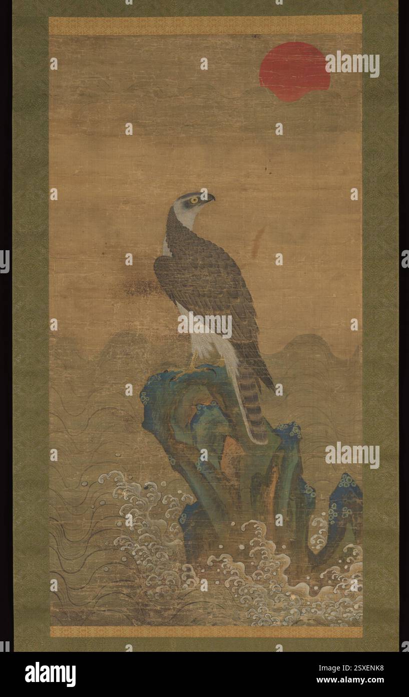 This Korean painting, attributed to Jeong Hong-Rae, depicts a hawk at ...