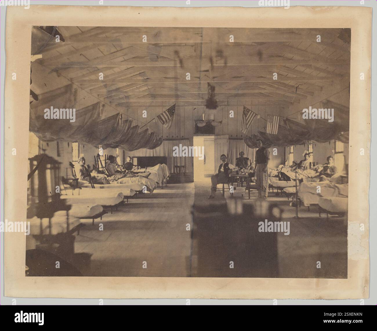 An albumen silver print from 1862-65 showing the interior of Armory ...