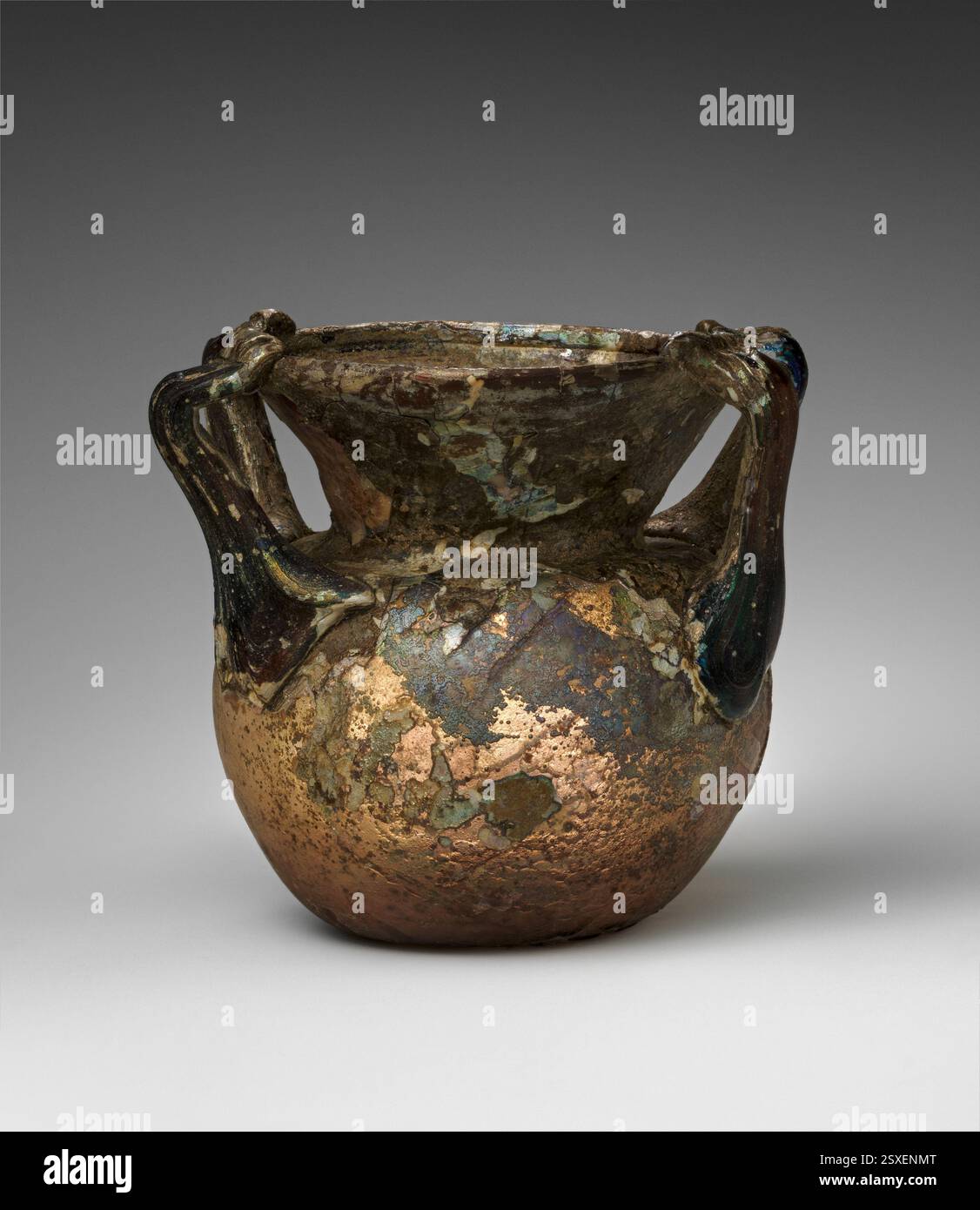 Glass jar, Roman, 4th century CE, translucent purple glass, squat ...