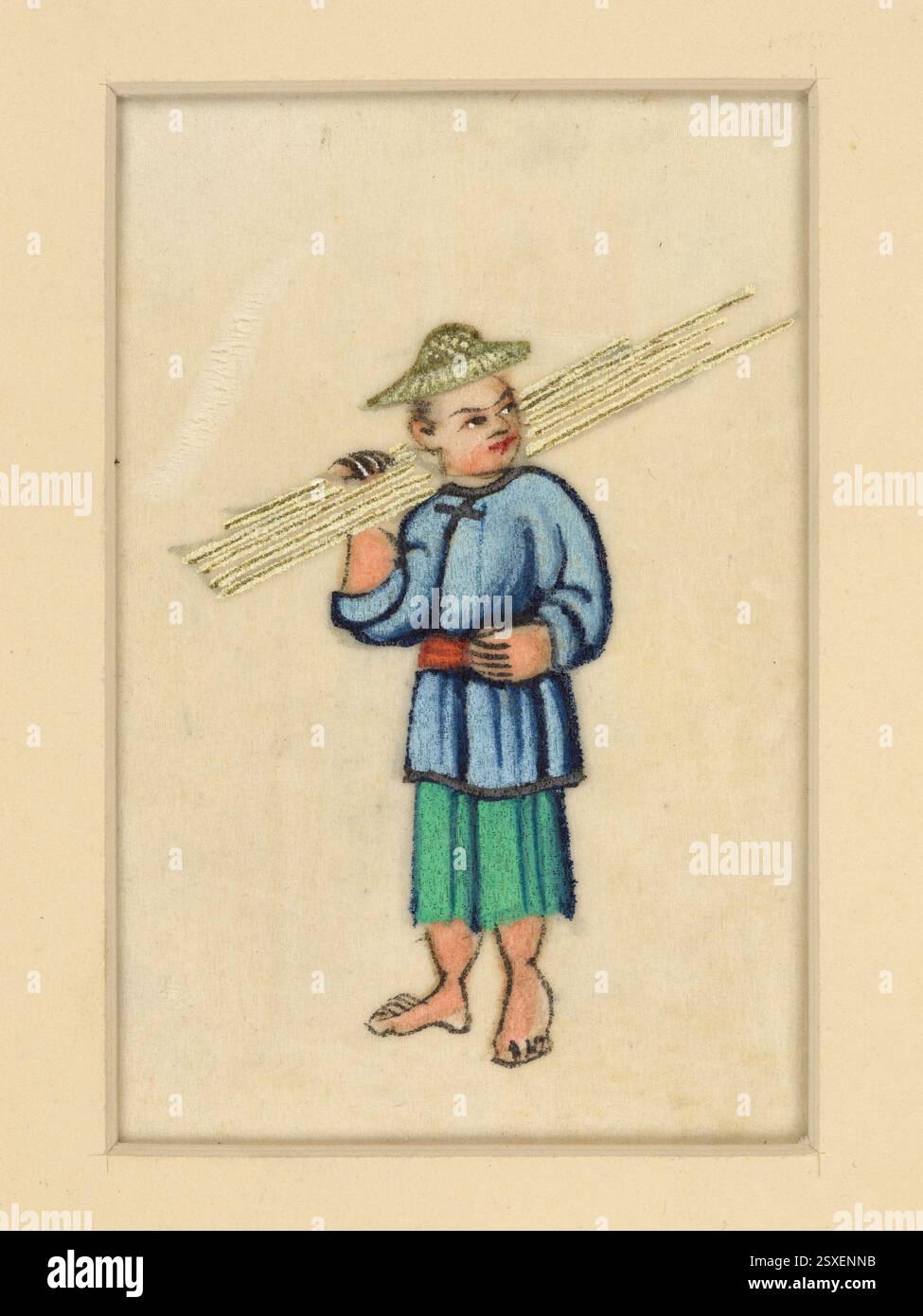 A painting of a man carrying tiger's tails in a procession, from early ...