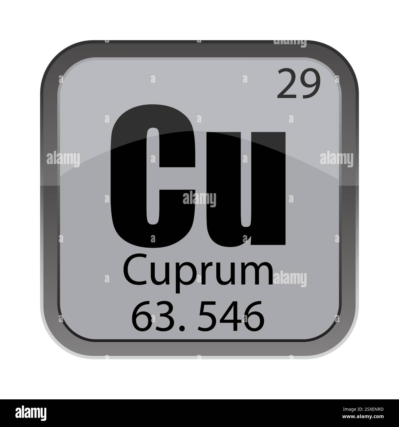 Cu 29 highlight. Cuprum 63.546 detail. Chemical element vector. Shiny ...