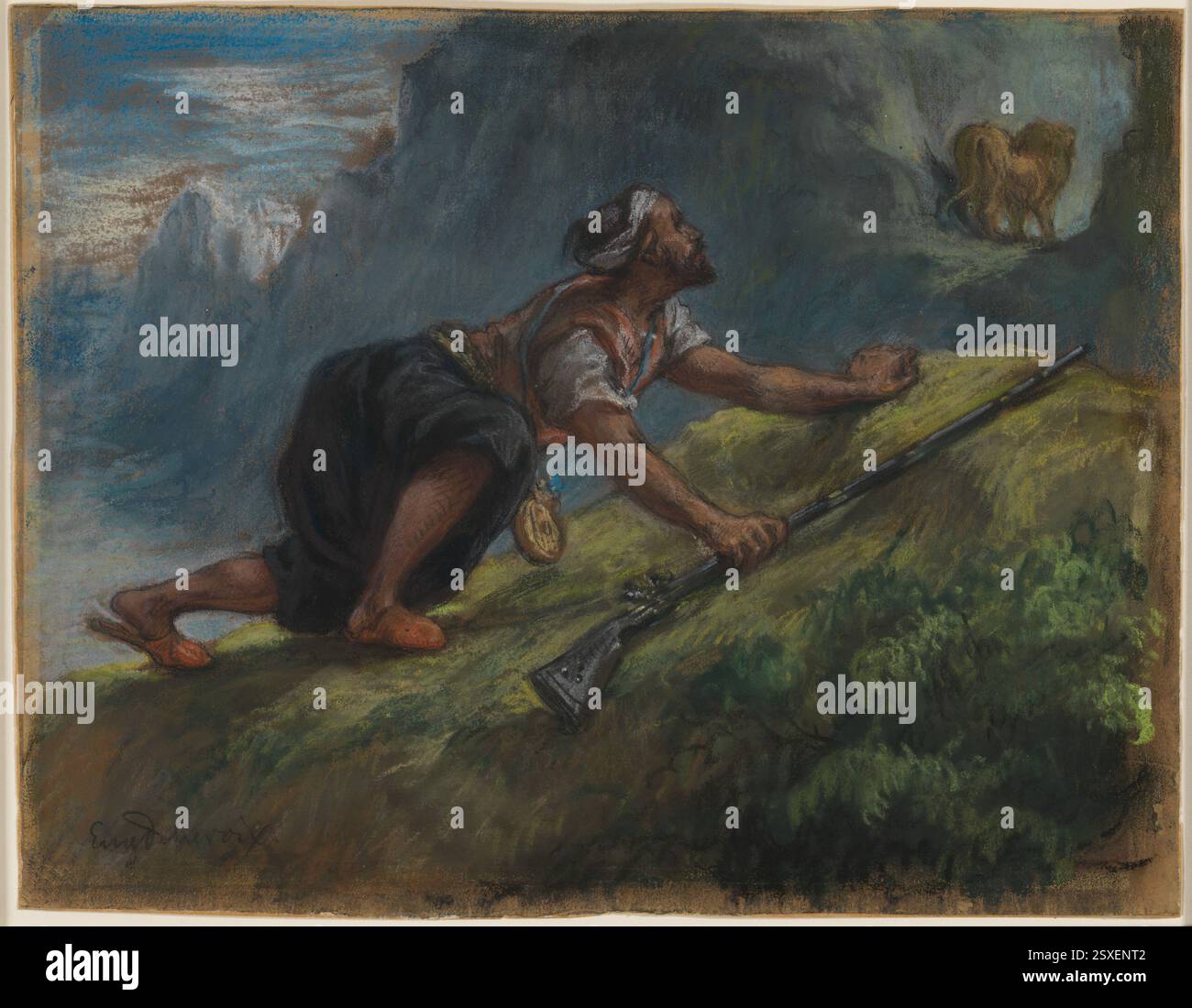A Hunter Stalking a Lion in the Mountains of North Africa by Eugène ...