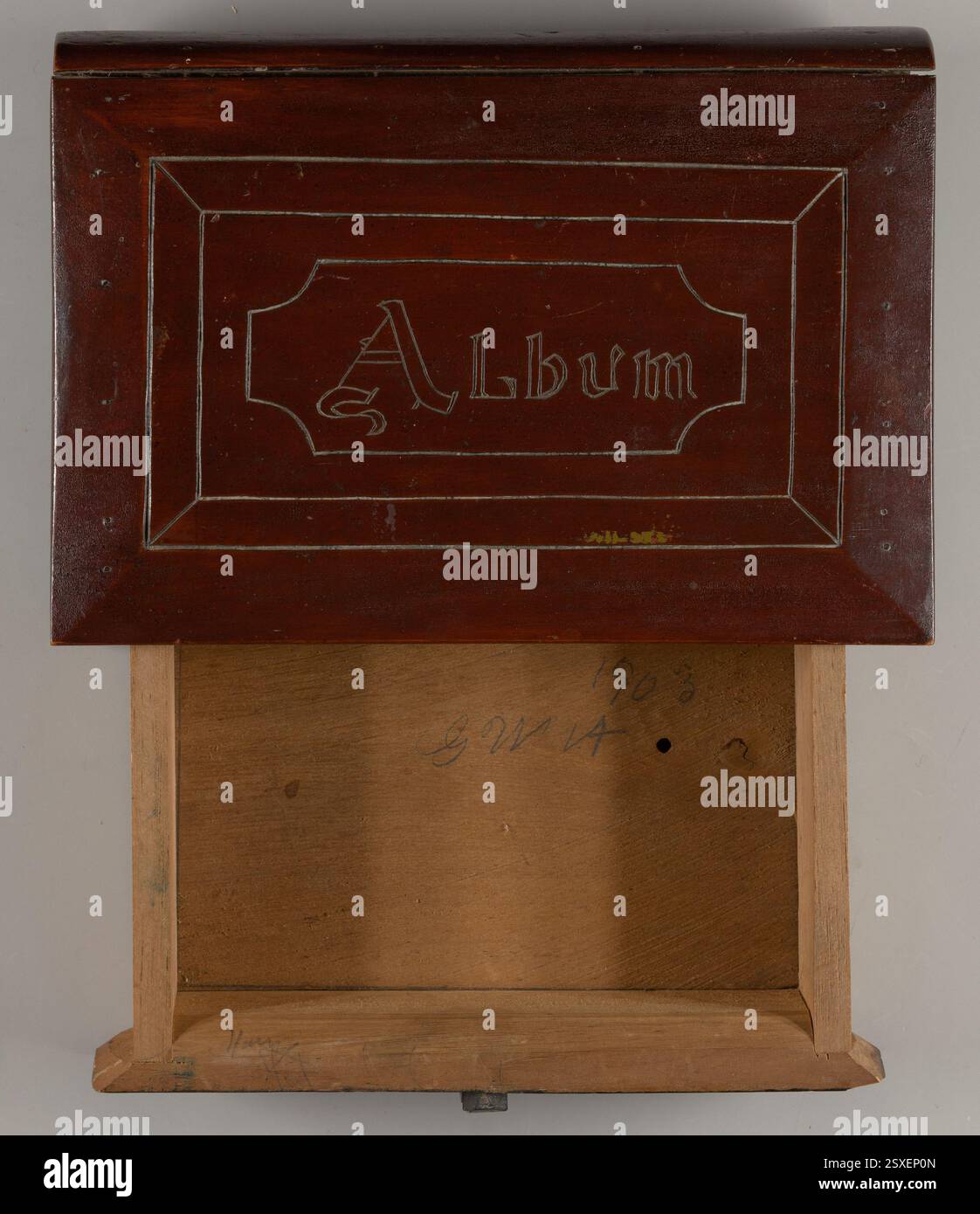 Box in book form (1903) with drawer, constructed from soft pine. The ...