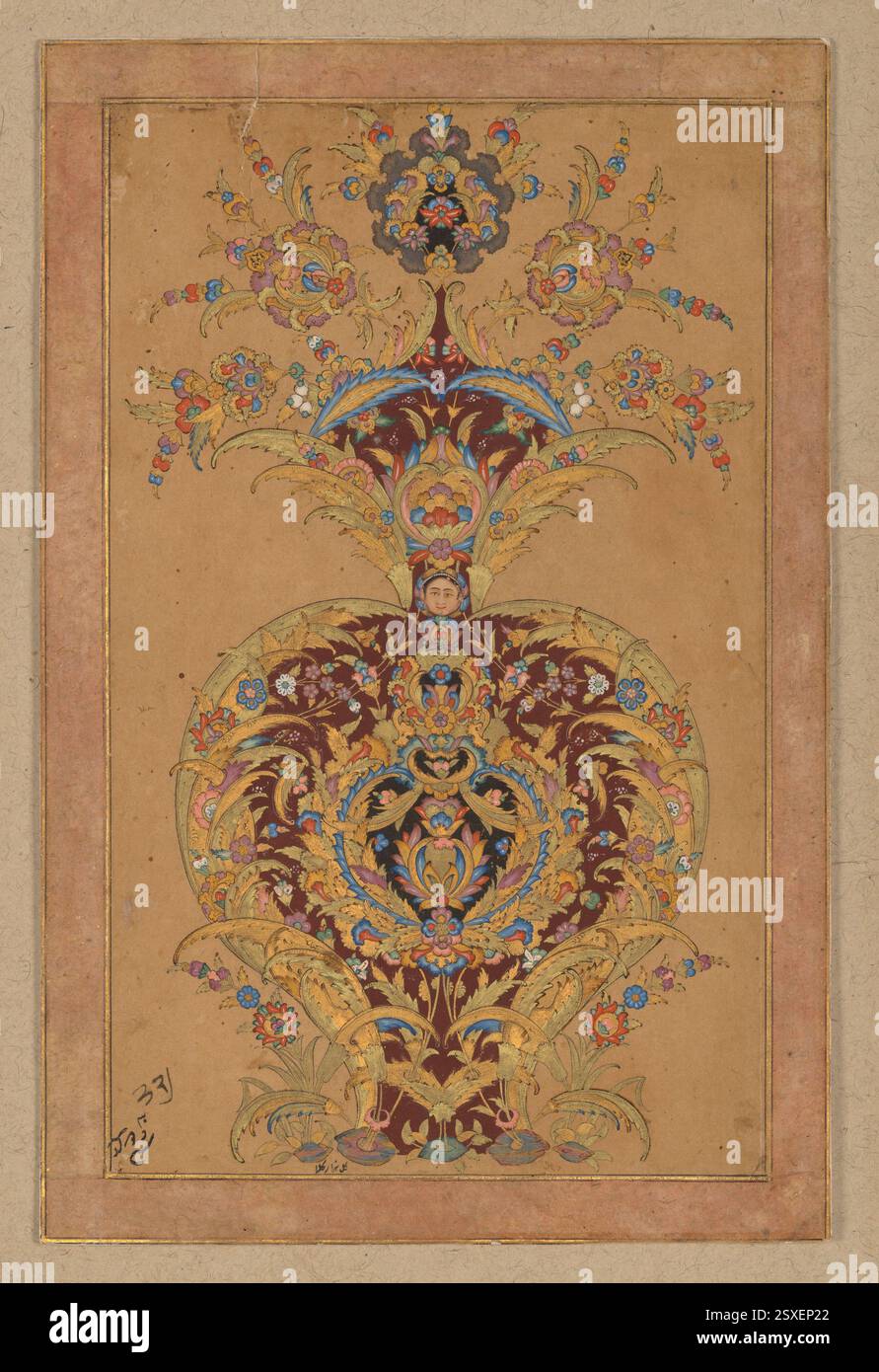 A fantastical illustration of a vase formed from serrated saz leaves ...