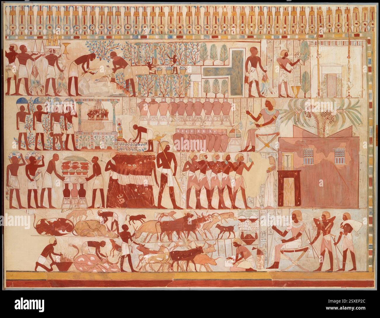 This 20th-century facsimile reproduces a wall painting from the tomb of ...